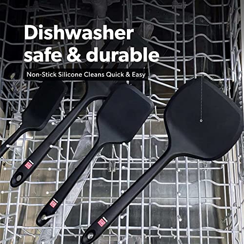 DI ORO Silicone Turner Spatula Set - Kitchen Spatulas for Nonstick Cookware - Cooking Utensils for Flipping Eggs & Pancakes - 600°F Heat-Resistant BPA Free Turners - Dishwasher Safe (4pc, Black)