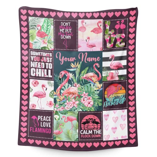 Custom Name Flamingo Blanket Gifts, 80"x60" Pink Flamingo Throw Blankets for Girls Women, Personalized Soft Plush Fuzzy Blanket, Gifts for Flamingo Lovers, All Season Throw Blanket for Sofa Bed Couch