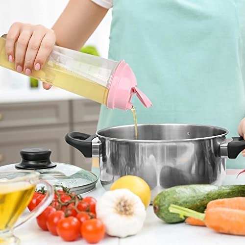 Plastic Olive Oil And Vinegar Dispenser Bottle For Kitchen Cooking With Spout Lid To Pour, Plastic Oil Cruet Container, Thigh Wide Mouth Easy Refill & Clean - BPA Free (25 OZ)
