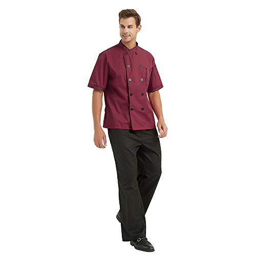 TOPTIE 2 Pack Unisex Short Sleeve Chef Coat Jacket, Royal Blue/Red