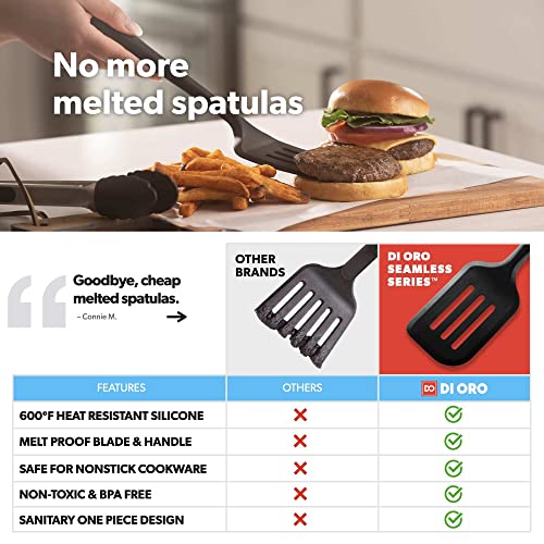 DI ORO Silicone Turner Spatula Set - Kitchen Spatulas for Nonstick Cookware - Cooking Utensils for Flipping Eggs & Pancakes - 600°F Heat-Resistant BPA Free Turners - Dishwasher Safe (4pc, Black)