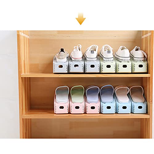 ZANBANG Thicking Shoe Slots Organizer,6 Pack Adjustable Shoe Stacker for Closet Organization with 3 Level ZML-285 (Blue)