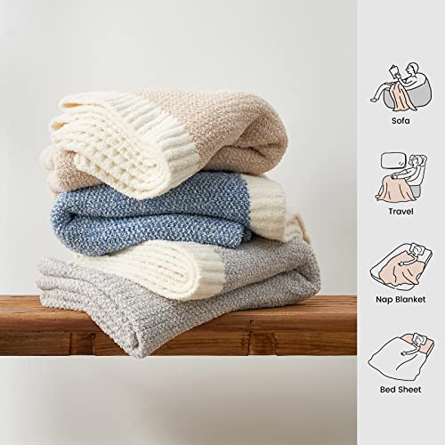 Snuggle Sac Heather Grey Throw Blanket for Couch, Reversible Throw Blanket Warm Cozy Knit Fuzzy Plush Lightweight for Sofa, Bed, Camping, Picnic, 50 x 60 inch