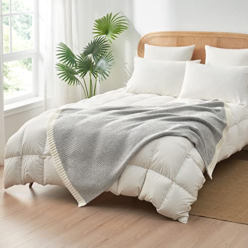 Snuggle Sac Heather Grey Throw Blanket for Couch, Reversible Throw Blanket Warm Cozy Knit Fuzzy Plush Lightweight for Sofa, Bed, Camping, Picnic, 50 x 60 inch