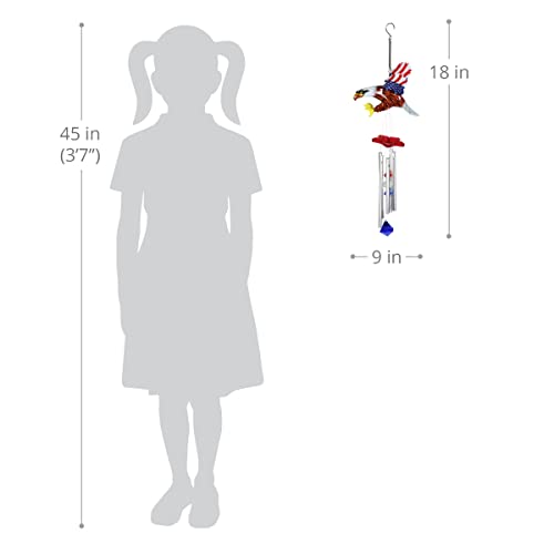 Exhart Wind Chimes, WindyWings Patriotic Eagle Wind Chime with Fluttering American Flag Wings, Outdoor Plastic and Metal Lawn and Yard Decoration, 9 x 6 x 18 Inch