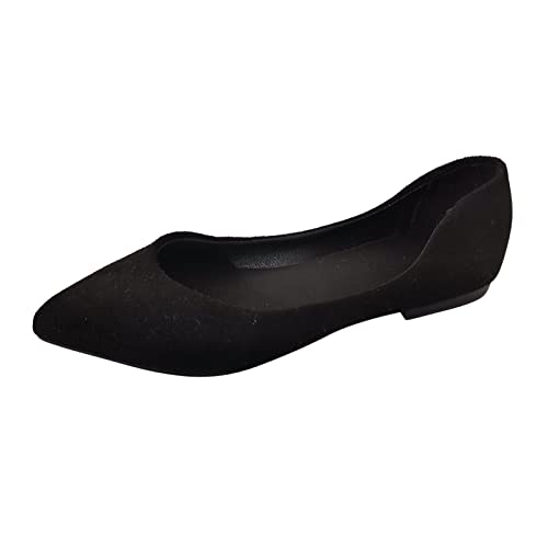 Ladies Fashion Solid Color Suede Pointed Shallow Comfortable Flat Casual Shoes Shoes Size 6 Women Sandals (Black, 8.5)