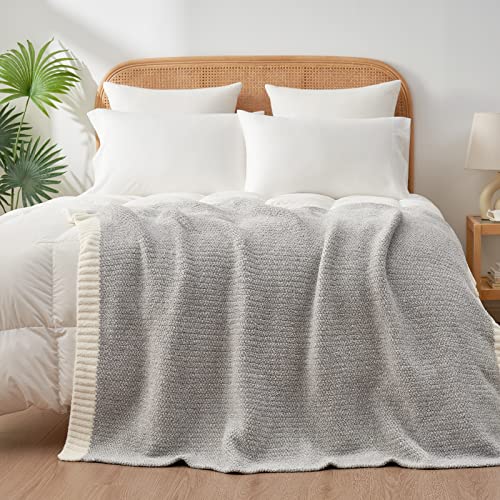 Snuggle Sac Heather Grey Throw Blanket for Couch, Reversible Throw Blanket Warm Cozy Knit Fuzzy Plush Lightweight for Sofa, Bed, Camping, Picnic, 50 x 60 inch