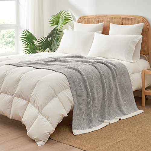 Snuggle Sac Heather Grey Throw Blanket for Couch, Reversible Throw Blanket Warm Cozy Knit Fuzzy Plush Lightweight for Sofa, Bed, Camping, Picnic, 50 x 60 inch