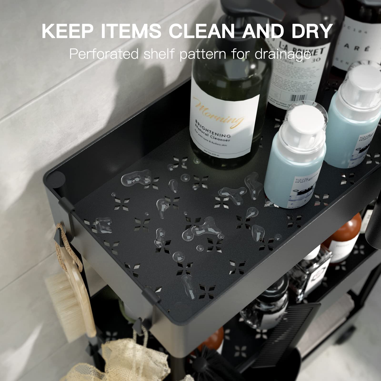 Pipishell Slim Storage Cart with Wheels, Bathroom Cart Organizer Bathroom Storage Small, Rolling Cart for Bathroom, Laundry Room, Kitchen, Narrow Space, Black PIUC04