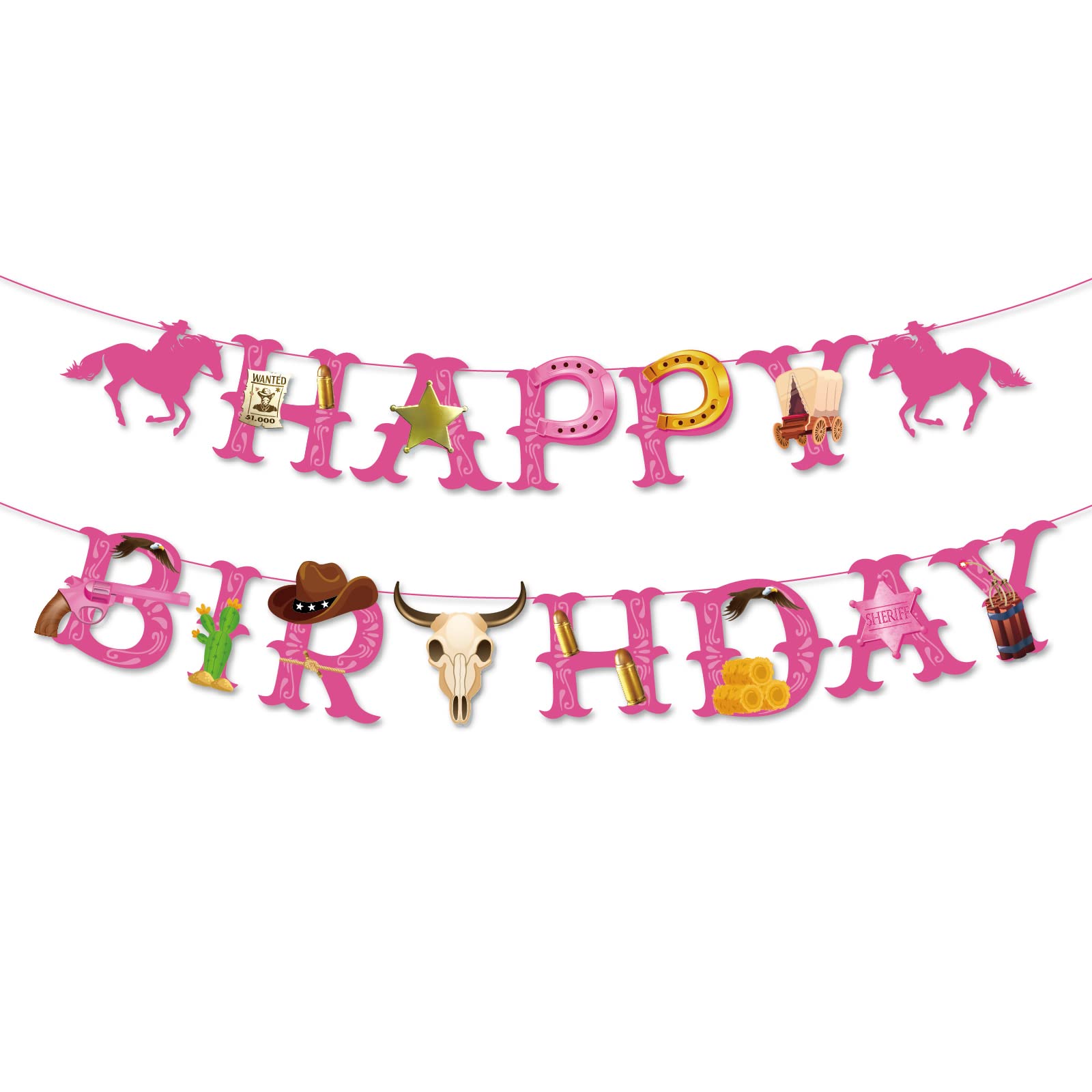 XINDE Cowgirl Themed Party Decorations Cowgirl Happy Birthday Banner, Western Cowboy Party