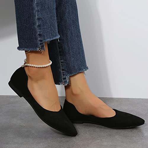 Ladies Fashion Solid Color Suede Pointed Shallow Comfortable Flat Casual Shoes Shoes Size 6 Women Sandals (Black, 8.5)
