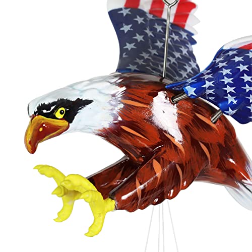 Exhart Wind Chimes, WindyWings Patriotic Eagle Wind Chime with Fluttering American Flag Wings, Outdoor Plastic and Metal Lawn and Yard Decoration, 9 x 6 x 18 Inch