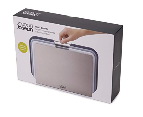 Joseph Joseph Plastic Cutting Board Set with Storage Stand 3 Different Sized Boards