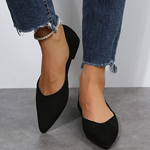 Ladies Fashion Solid Color Suede Pointed Shallow Comfortable Flat Casual Shoes Shoes Size 6 Women Sandals (Black, 8.5)