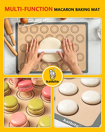 Macaron Silicone Baking Mats, Katbite Silicone Macaroons Baking Mat Set of 2 Half Sheet (11 5/8" x 16 1/2") Reusable & Nonstick Macarons Baking Supplies Silicone Bakeware Mats for Macarons Cookies