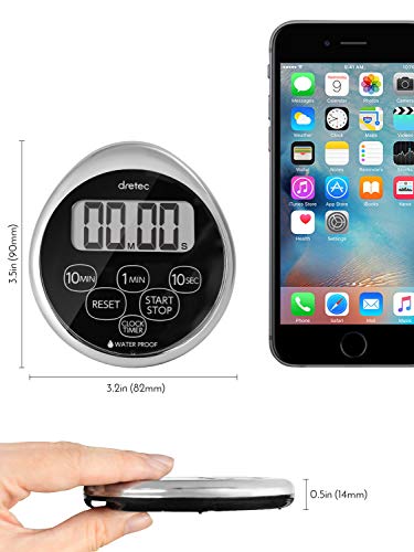 dretec Digital Timer Water Proof Shower Timer Shower Clock Bathroom Kitchen Timer Magnetic Backing Silver Black Officially Tested in Japan (1starter Lithium Battery Included)