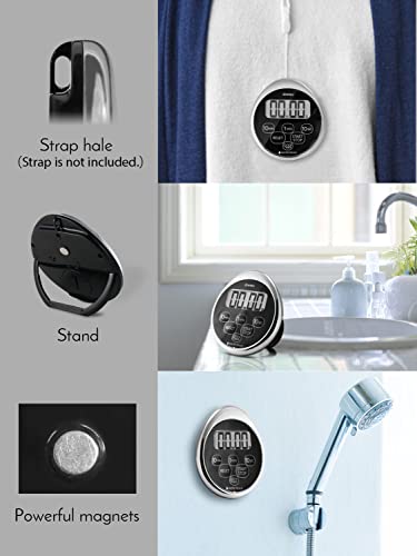 dretec Digital Timer Water Proof Shower Timer Shower Clock Bathroom Kitchen Timer Magnetic Backing Silver Black Officially Tested in Japan (1starter Lithium Battery Included)