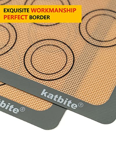 Macaron Silicone Baking Mats, Katbite Silicone Macaroons Baking Mat Set of 2 Half Sheet (11 5/8" x 16 1/2") Reusable & Nonstick Macarons Baking Supplies Silicone Bakeware Mats for Macarons Cookies
