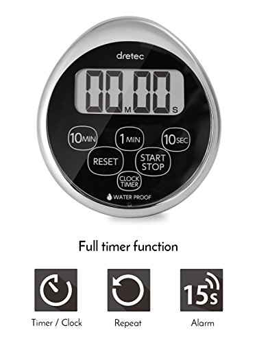 dretec Digital Timer Water Proof Shower Timer Shower Clock Bathroom Kitchen Timer Magnetic Backing Silver Black Officially Tested in Japan (1starter Lithium Battery Included)
