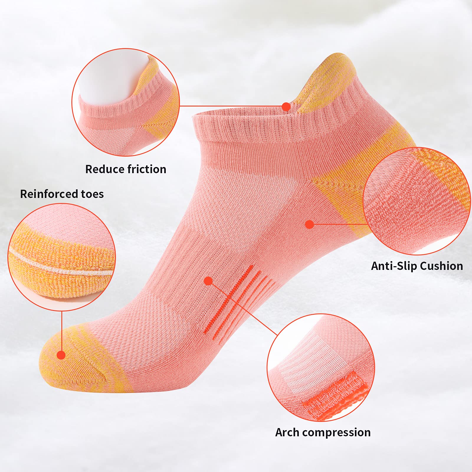 BUDERMMY Running Ankle Socks for Women Athletic Cotton Cushioned 6 Pairs Workout No Show Socks Women (6-8, Mixed Color)