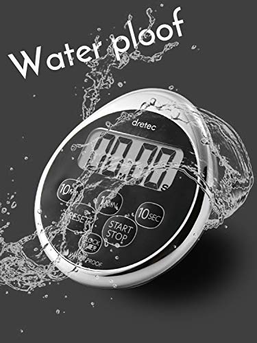 dretec Digital Timer Water Proof Shower Timer Shower Clock Bathroom Kitchen Timer Magnetic Backing Silver Black Officially Tested in Japan (1starter Lithium Battery Included)