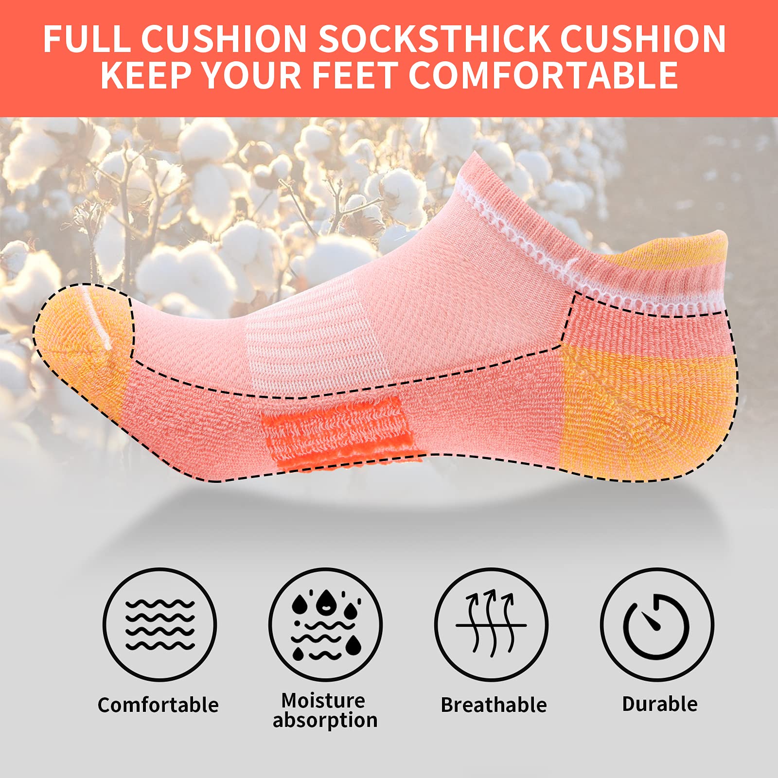 BUDERMMY Running Ankle Socks for Women Athletic Cotton Cushioned 6 Pairs Workout No Show Socks Women (6-8, Mixed Color)