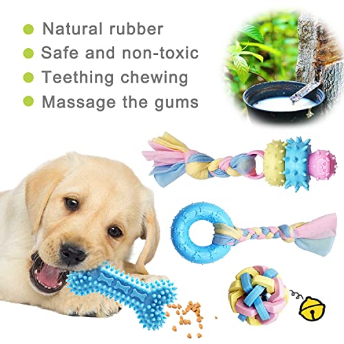 BENSEAO Puppy Chew Toys - Teething Ring & Rope Toy for Small Dogs, Interactive Dog Balls, Storage Basket (B)