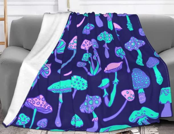 Cute Mushroom Blanket - Soft Mushroom Throw Blanket - Mushroom Decor Room - Mushroom Rug Cottagecore Blanket - Hippie Rug Hippy Mushroom Room Decor - Mushroom Gifts - Hippie Blanket 60" x 50"