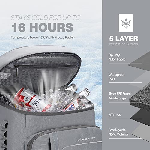 Maelstrom 35 Can Backpack Cooler Leakproof,Insulated Soft Cooler Bag,Beach / Camping Cooler,Ice Chest Backpack for Travel, Grocery Shopping,Kayaking,Fishing,Hiking,Grey