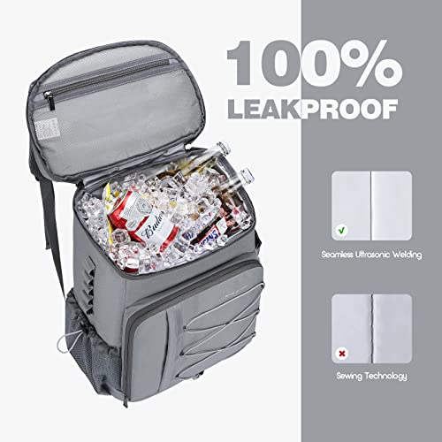 Maelstrom 35 Can Backpack Cooler Leakproof,Insulated Soft Cooler Bag,Beach / Camping Cooler,Ice Chest Backpack for Travel, Grocery Shopping,Kayaking,Fishing,Hiking,Grey