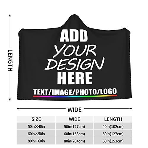 XUEBUXI Custom Hooded Blanket Personalized Wearable Blanket Add Your Own Design Photo or Text Logo Picture 3D Print Thick Flannel Throw Blankets Gifts 60"x80"