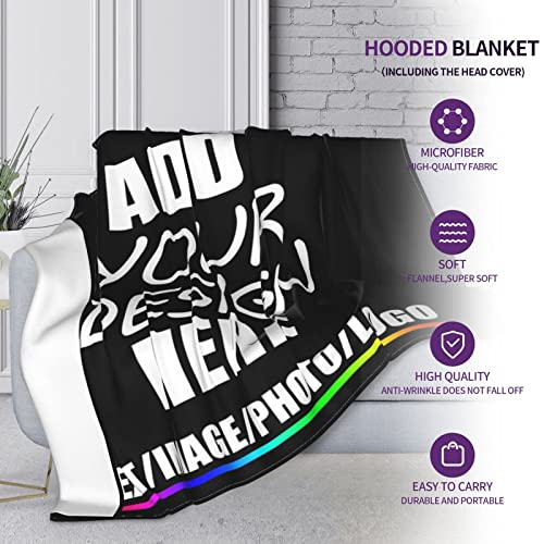 XUEBUXI Custom Hooded Blanket Personalized Wearable Blanket Add Your Own Design Photo or Text Logo Picture 3D Print Thick Flannel Throw Blankets Gifts 60"x80"