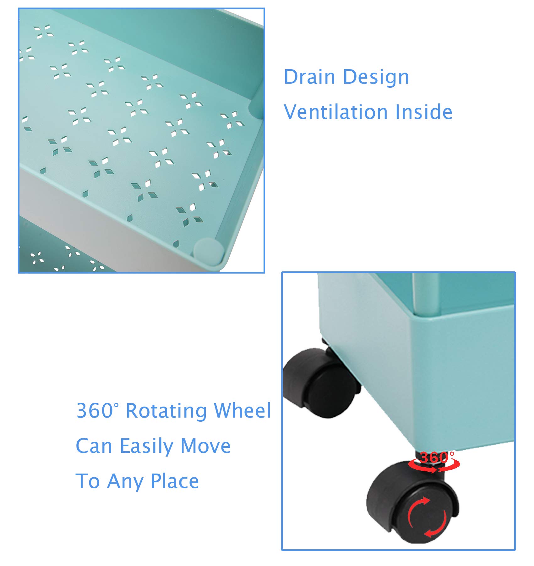 AYVANBER 4 Tier Slim Rolling Utility Kitchen Cart Bathroom Organizer for Narrow Places Multipurpose Storage Shelve Mobile Trolley for Bedroom Laundry Office Restaurant Garage Pantry (Teal)