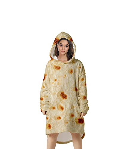 Geduazga Burrito Women Oversized Blanket Hoodie Adult Long Soft Wearable Blanket Hoodie Flannel Giant Blanket Sweatshirt Hoodie,Pockets Pullover Homewear for Teens L