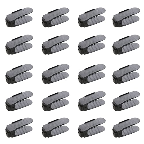 Rehomy 20 Pack Shoe Slots Organizer Adjustable Double Deck Space-Saving Shoe Stacker Shoe Rack