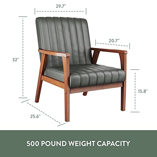 Edenbrook Carlton Exposed Wooden Arm Accent Chair for Living Room-Real Wood-Modern Channeled Tufting, Gray