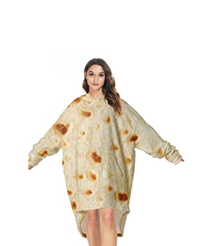 Geduazga Burrito Women Oversized Blanket Hoodie Adult Long Soft Wearable Blanket Hoodie Flannel Giant Blanket Sweatshirt Hoodie,Pockets Pullover Homewear for Teens L