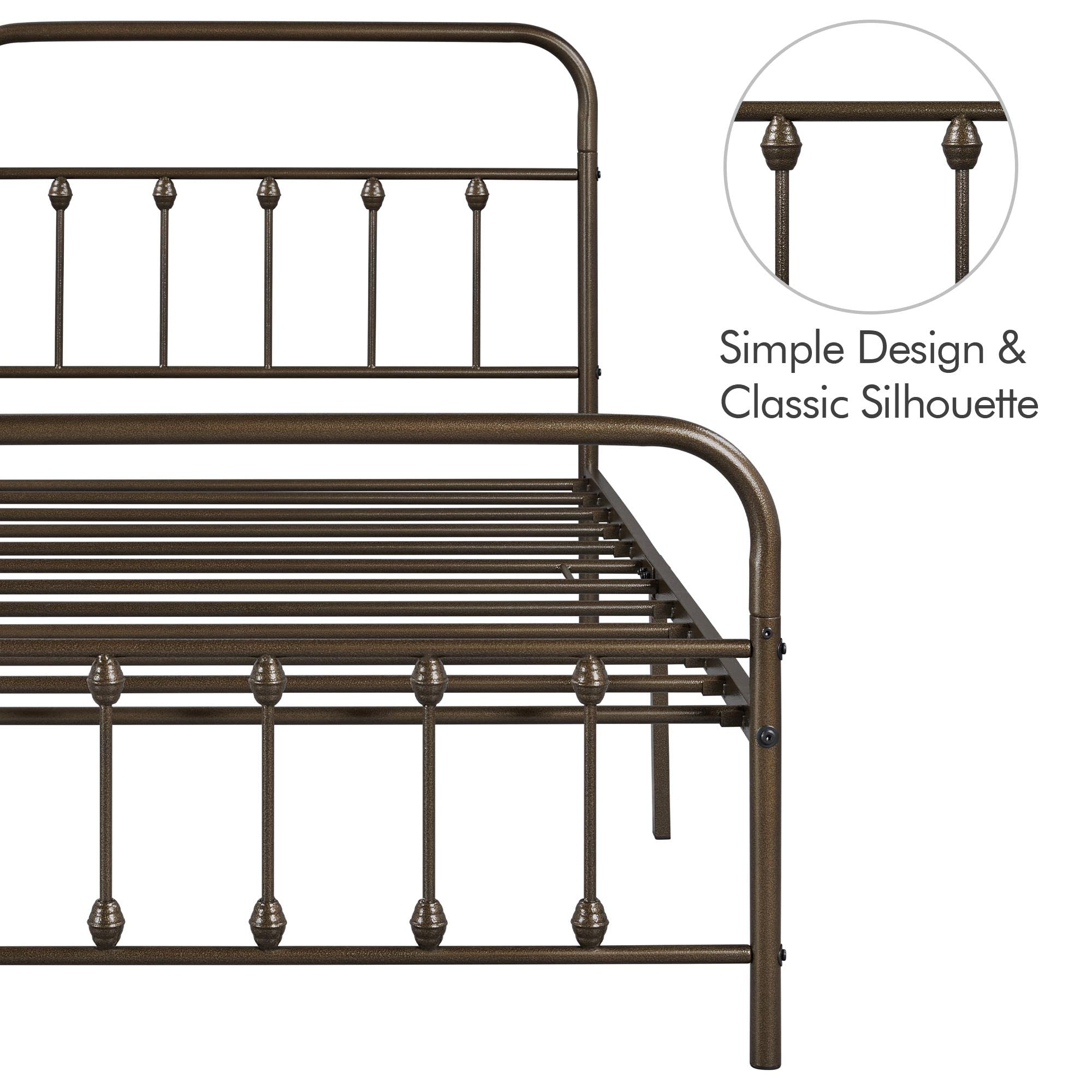 Topeakmart Twin Size Victorian Style Metal Bed Frame with Headboard/Mattress Foundation/No Box Spring Needed/Under Bed Storage/Strong Slat Support Bronze