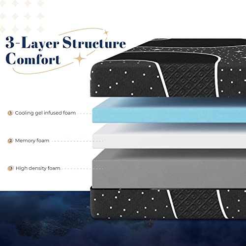 Sweetnight King Mattress, 12 Inch Gel Memory Foam Mattress in a Box, King Size Medium Firm Mattress for Motion Isolation & Pressure Relief, Gray, Starry Night