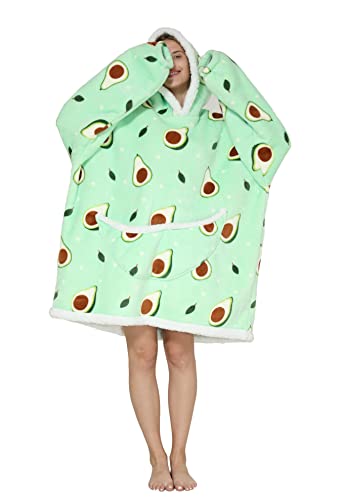LorranTree Hoodie Wearable Blanket Oversized Sweatshirt with Pockets TV-Blanket for Adults Men Women Avocado Sherpa Cows One Size Fits All TV2201-NYG