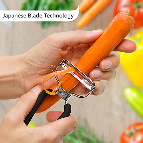 LURCH Germany Universal Ultra Sharp Stainless Steel Vegetable Y Peeler for Potatoes, All Fruits & Veggies | Non-Slip Comfortable Handle | 5.1 x 2.3 Inches / 13 cm x 6 cm - Black