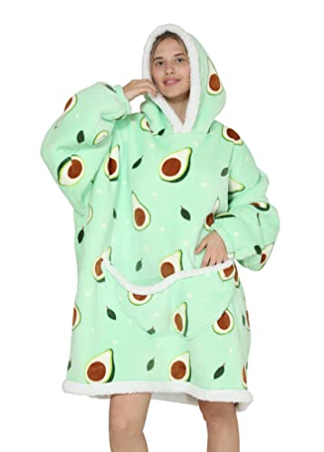 LorranTree Hoodie Wearable Blanket Oversized Sweatshirt with Pockets TV-Blanket for Adults Men Women Avocado Sherpa Cows One Size Fits All TV2201-NYG