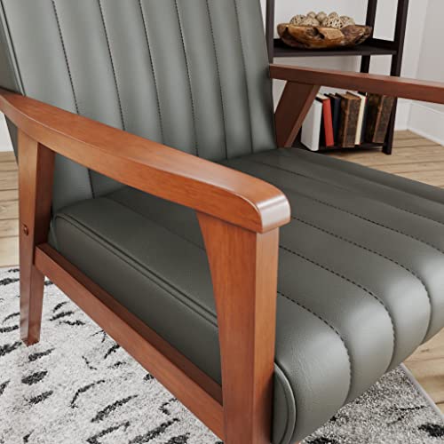 Edenbrook Carlton Exposed Wooden Arm Accent Chair for Living Room-Real Wood-Modern Channeled Tufting, Gray