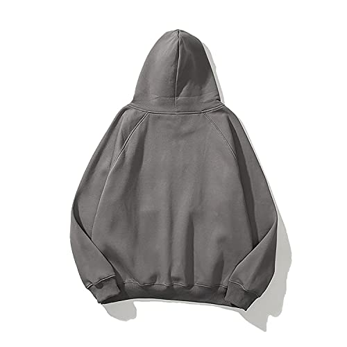 Lauweion Women Solid Basic Fleece Letter Loose Hoodie Sweatshirt Long Sleeve Kangaroo Pocket Drop Shoulder Pullovers Top Dark Grey