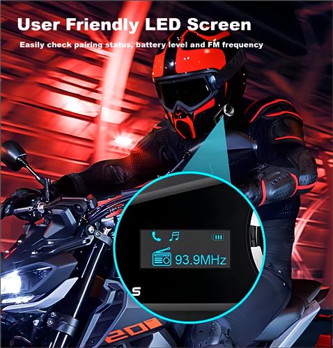 Fodsports FX6S Motorcycle Bluetooth Helmet Intercom Communication System with LED Screen - Connect up to 6 Riders, Voice Dialing, Universal Motorbike Communicator for ATVs and Dirt Bikes - 1 Pack