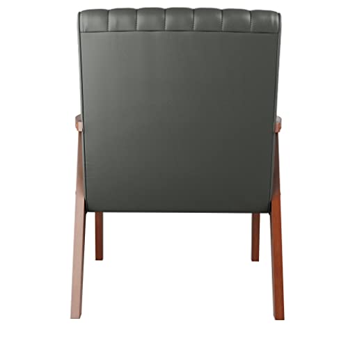 Edenbrook Carlton Exposed Wooden Arm Accent Chair for Living Room-Real Wood-Modern Channeled Tufting, Gray