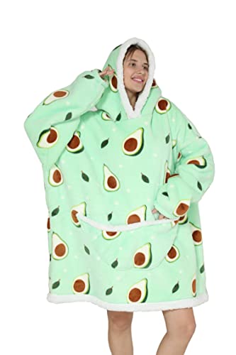 LorranTree Hoodie Wearable Blanket Oversized Sweatshirt with Pockets TV-Blanket for Adults Men Women Avocado Sherpa Cows One Size Fits All TV2201-NYG