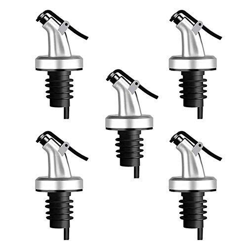 Olive Oil Spouts, Oil Vinegar Bottle Stopper Spout Leakproof Nozzle Dispenser Wine Pourer forOil, Vinegar, Olive Oil, Salad, Wine, Etc (5 pack), silver + black