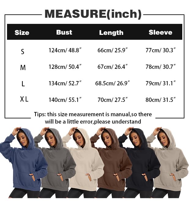 Lauweion Women Solid Basic Fleece Letter Loose Hoodie Sweatshirt Long Sleeve Kangaroo Pocket Drop Shoulder Pullovers Top Dark Grey