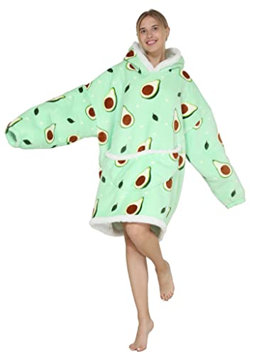 LorranTree Hoodie Wearable Blanket Oversized Sweatshirt with Pockets TV-Blanket for Adults Men Women Avocado Sherpa Cows One Size Fits All TV2201-NYG